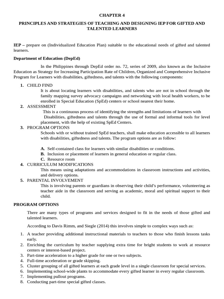 IEP Strategies for Gifted Learners | PDF | Special Education | Gifted ...