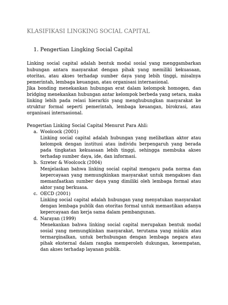 Klasifikasi Lingking Social Capital | PDF