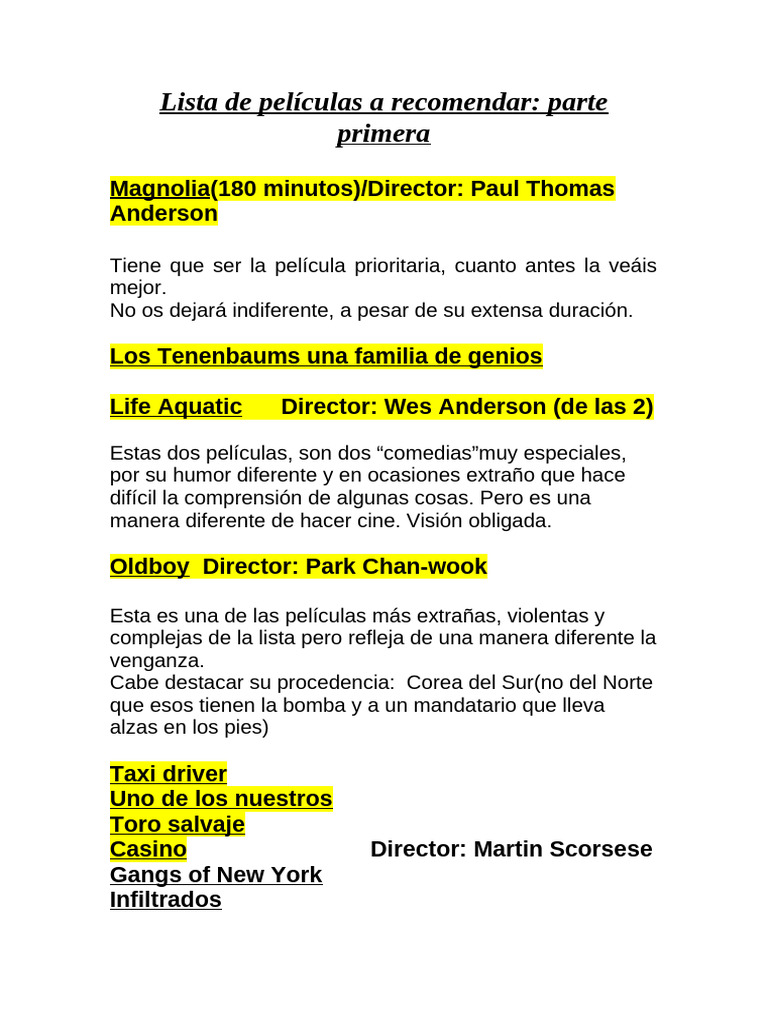 Lista de Películas A Recomendar | PDF | Martin Scorsese
