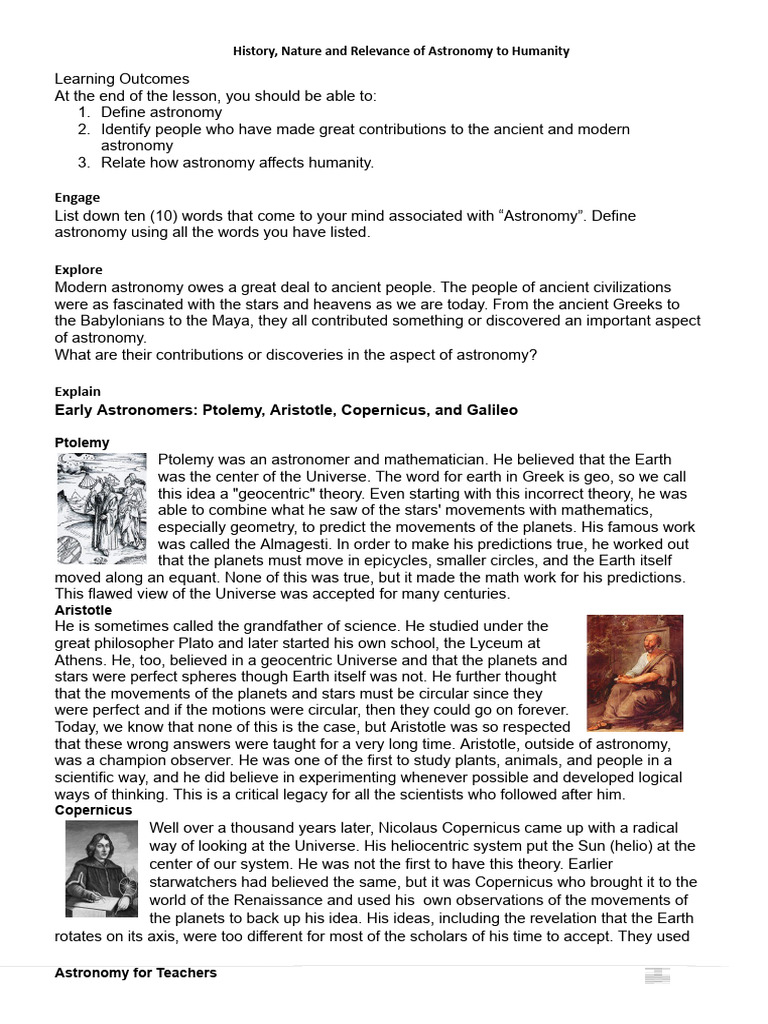 History Nature and Relevance of Astronomy To Humanity | PDF | Heliocentrism | Astronomy