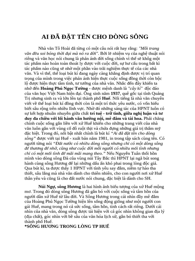Ai Đã Đặt Tên Cho Dòng Sông | PDF