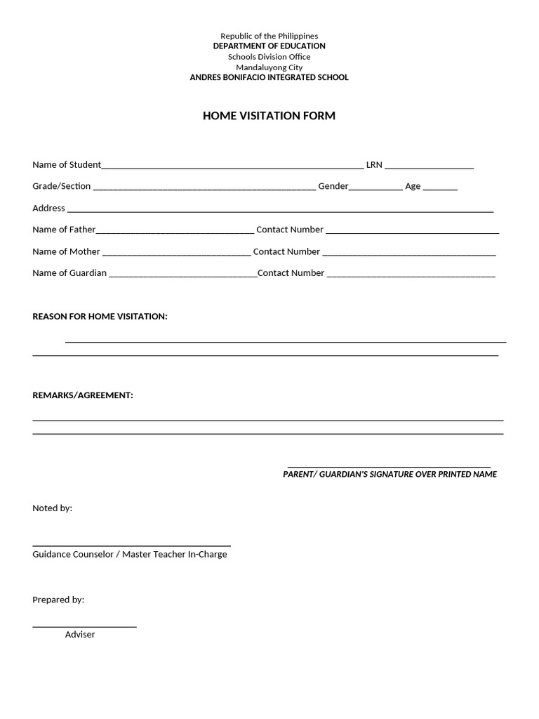 Home Visitation Form for Students | PDF