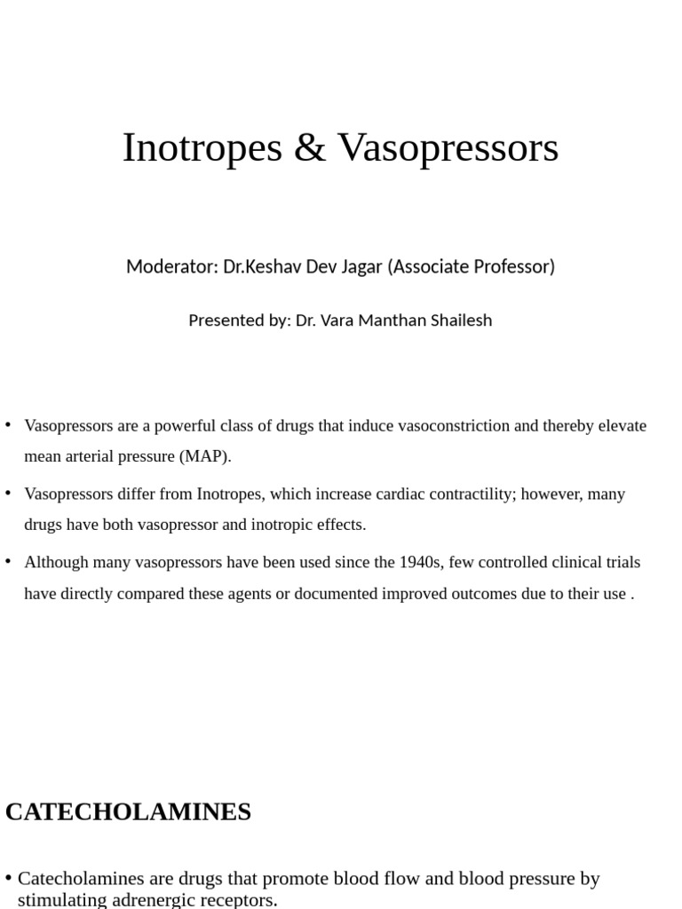 Inotropes and Vasopressors Overview | PDF | Shock (Circulatory) | Sepsis