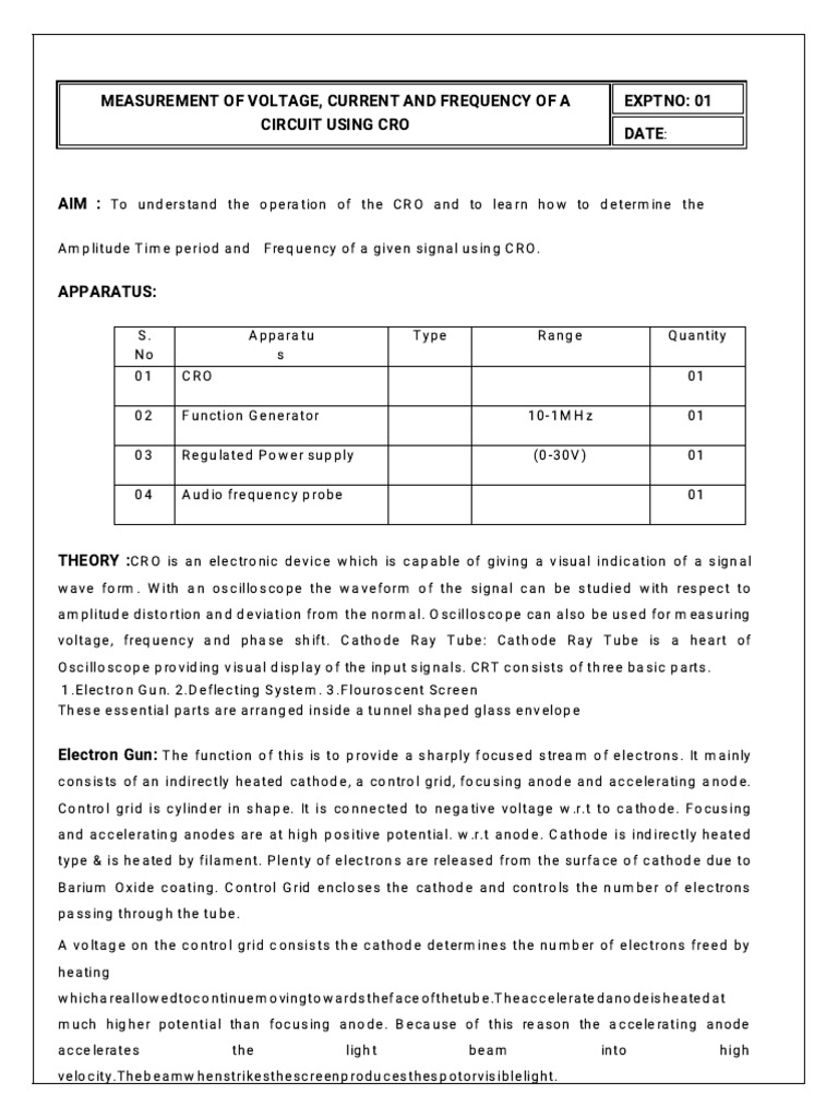 Measurement of Voltage, Current and Frequency of A Circuit Using Cro ...