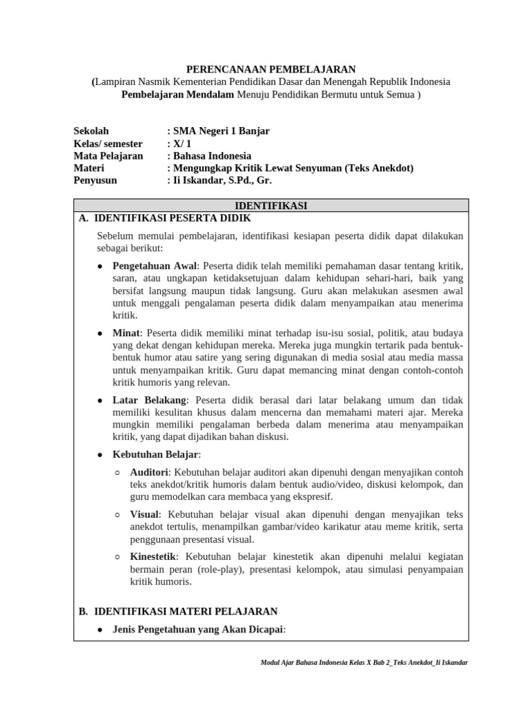 Ii Iskandar_Modul Ajar Kelas X Bab 2_Teks Anekdot__2025-2026fydr | PDF