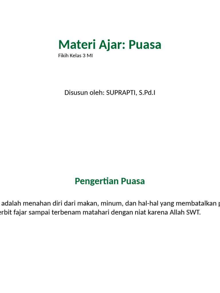 Materi Puasa Kelas3MI SUPRAPTI | PDF