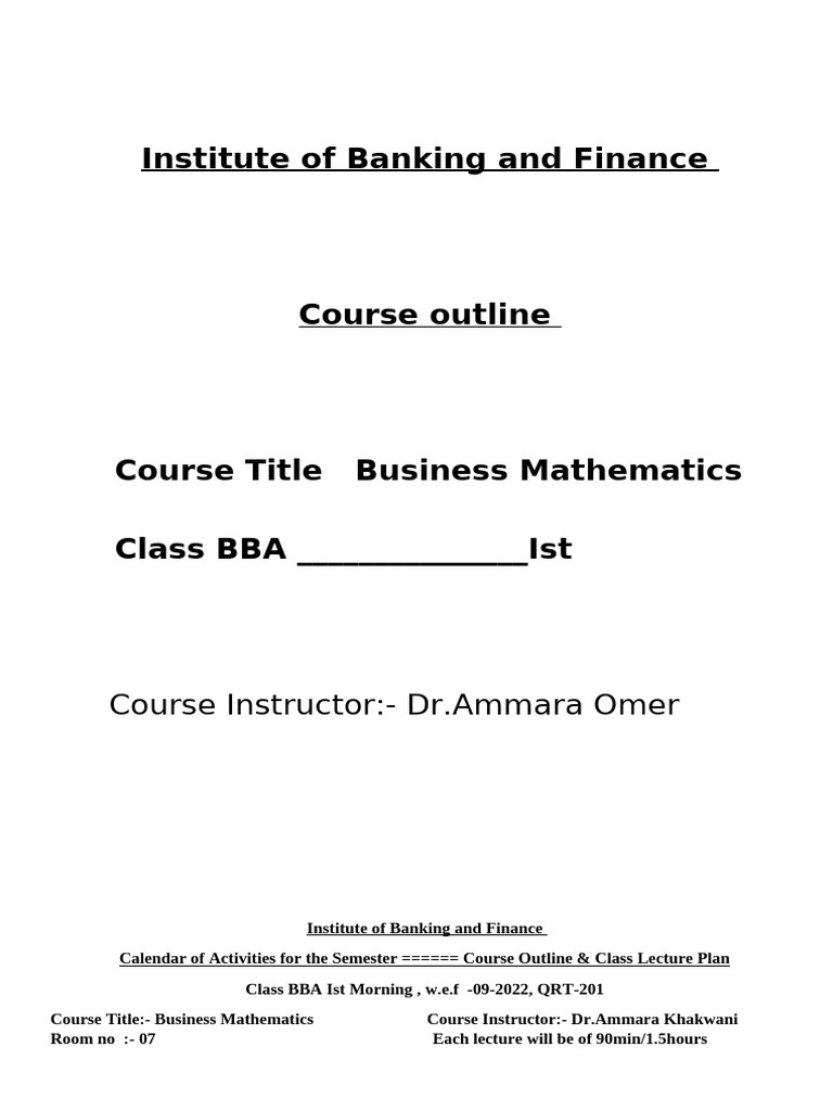 Business Mathematics Course Outline | PDF | Function (Mathematics ...