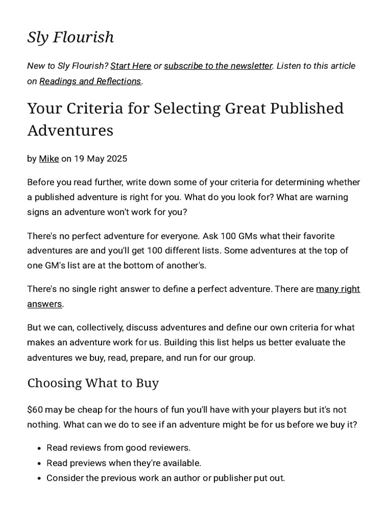 Criteria for Choosing RPG Adventures | PDF | Role Playing Games