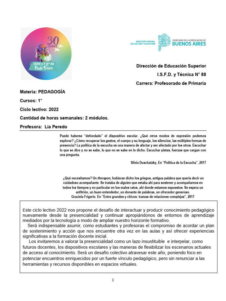 2022 Primaria Pedagogia PEREDO | PDF | Pedagogía | Maestros