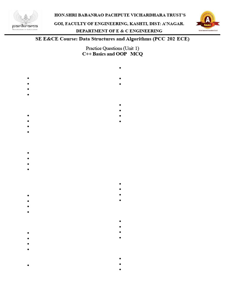 Unit 1 Practice Questions | PDF | C++ | Namespace