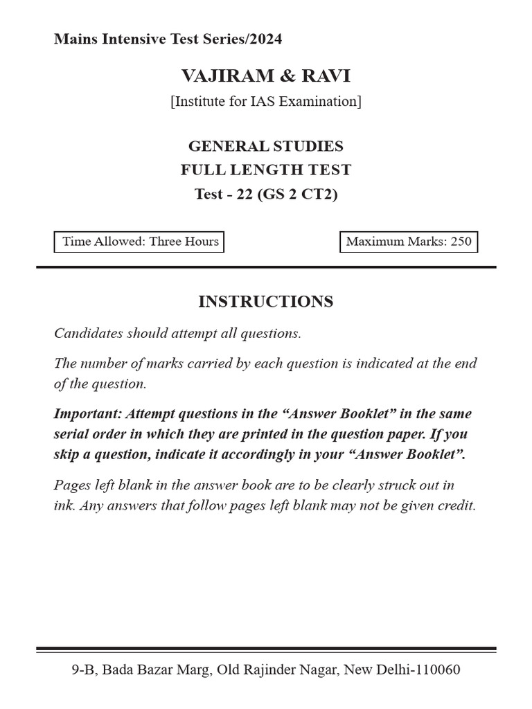 Mains Intensive Test Series QP - 22 | PDF | Economies | Government