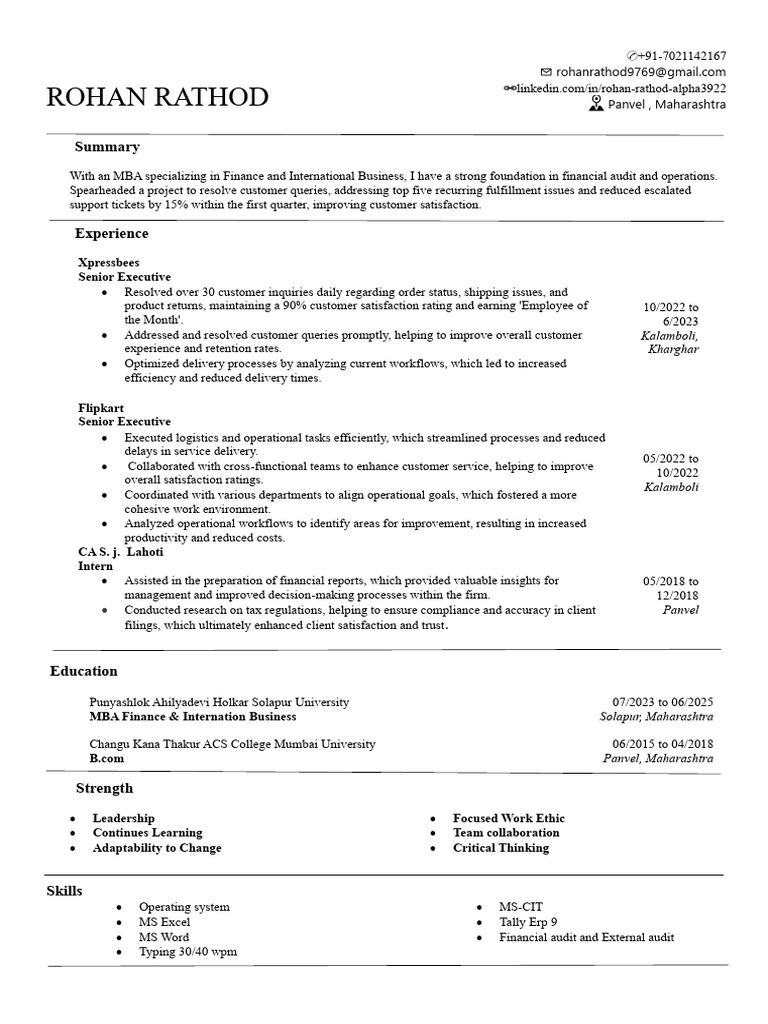 Rohan Rathod: Finance & Operations Expert | PDF | Taxes | Business ...