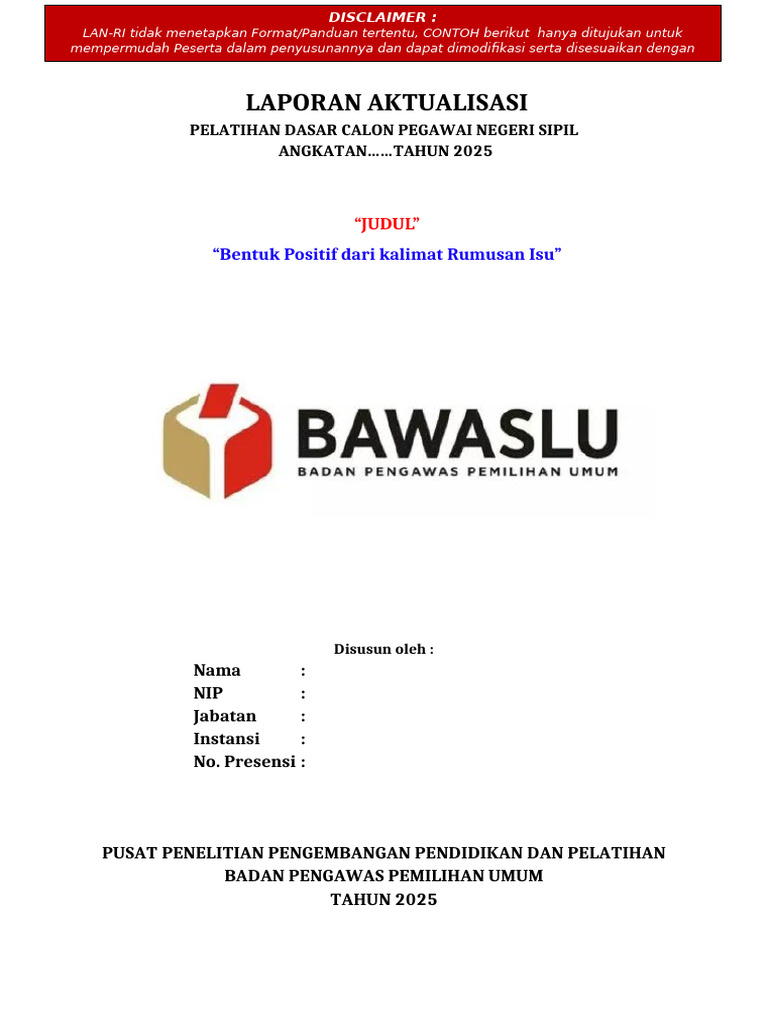Laporan Aktualisasi Isu Juknis DBR Bawaslu Lengkap | PDF