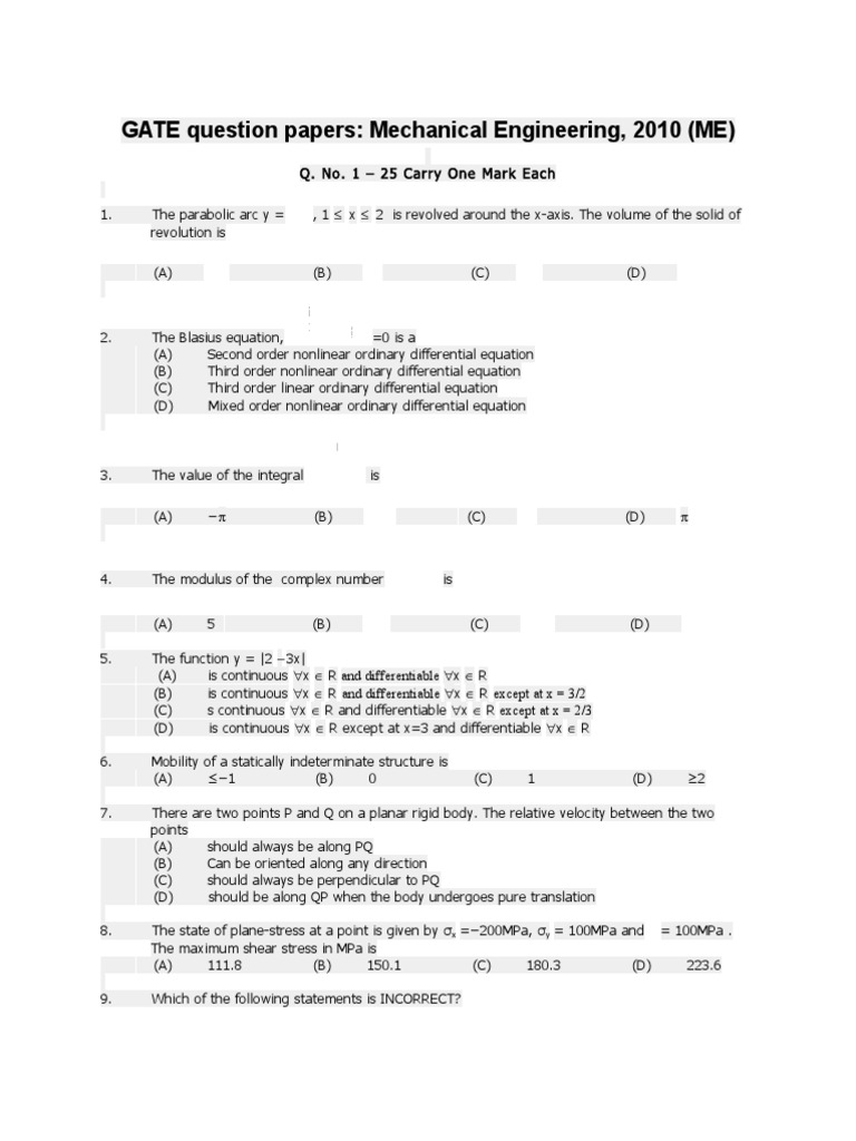 GATE Question Papers: Mechanical Engineering, 2010 (ME) | PDF | Heat | Gear