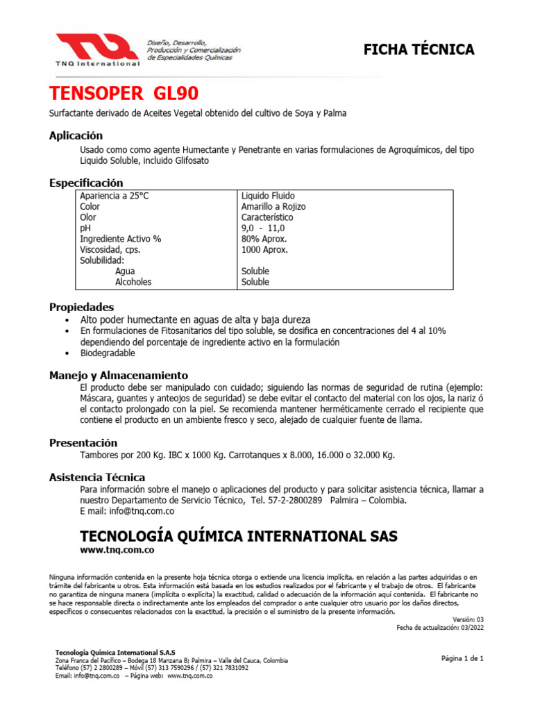 FT TENSOPER GL90 x KG - TNQ | PDF | Solubilidad