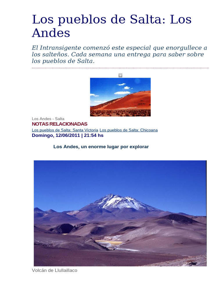 Pueblos de Salta: Los Andes y su Historia | PDF
