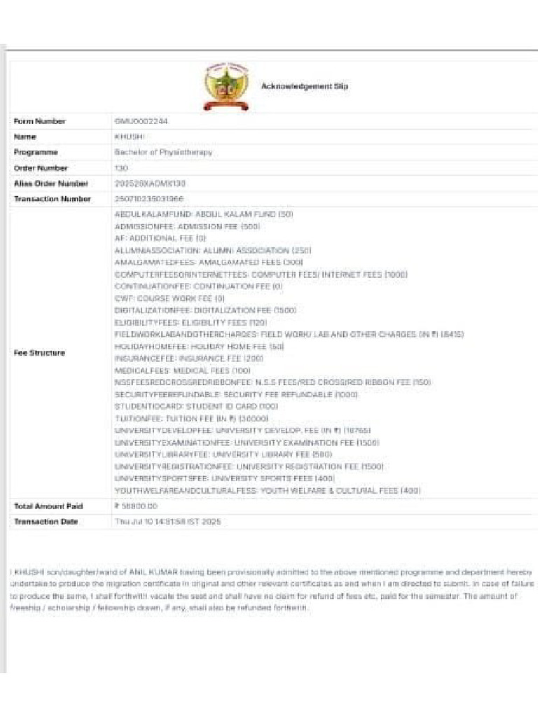 Fees Slip | PDF