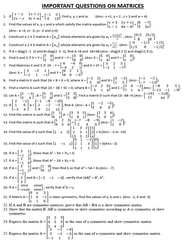 Extra Matrix Questions and Solutions | PDF | Functional Analysis ...