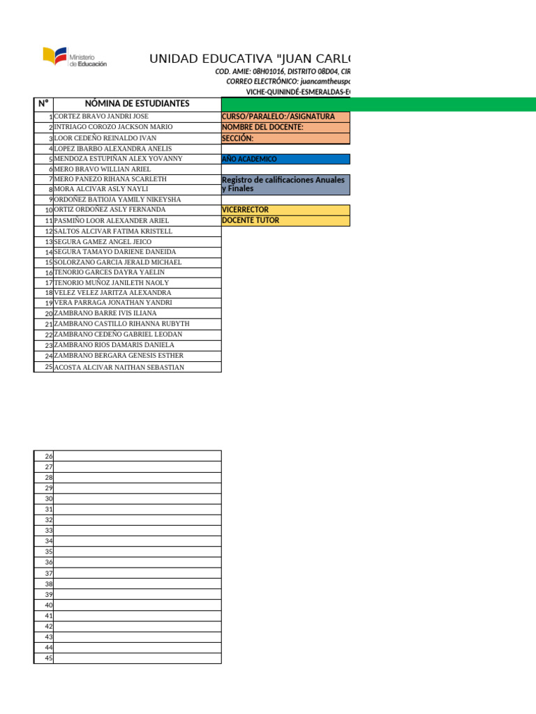 Registro de Calificaciones 8vo "C" 2025-2026 | PDF