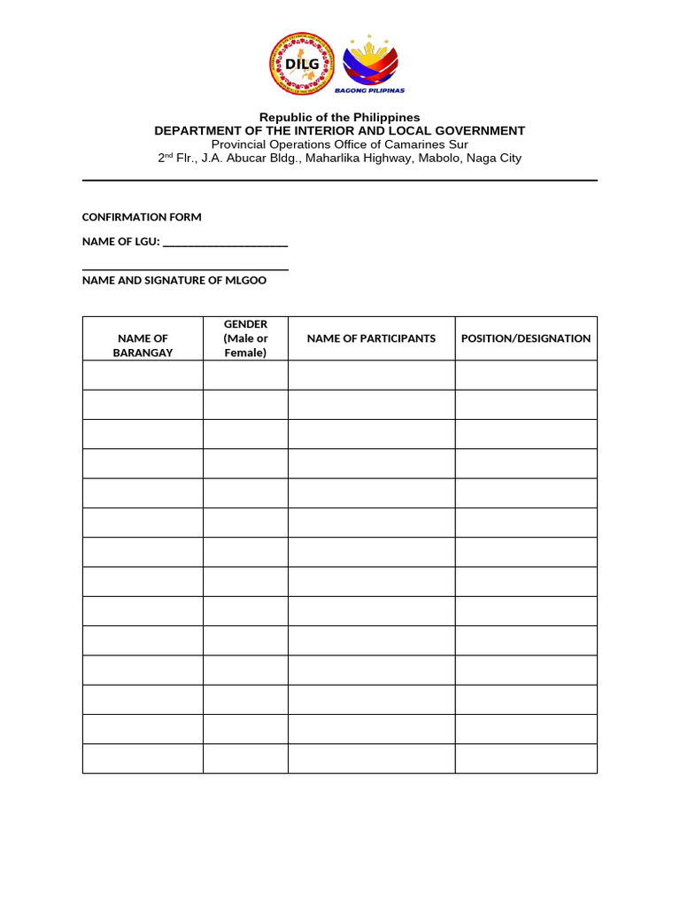 Confirmation Form Local Legislation | PDF