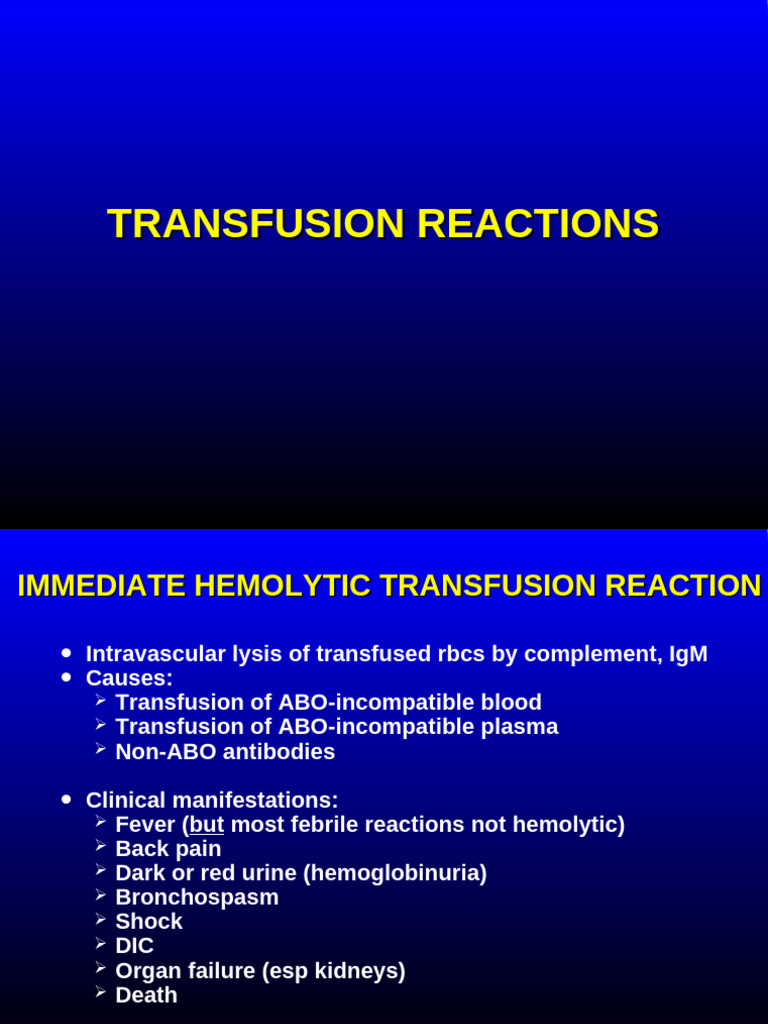 Understanding Transfusion Reactions | PDF | Blood Transfusion | Medical ...
