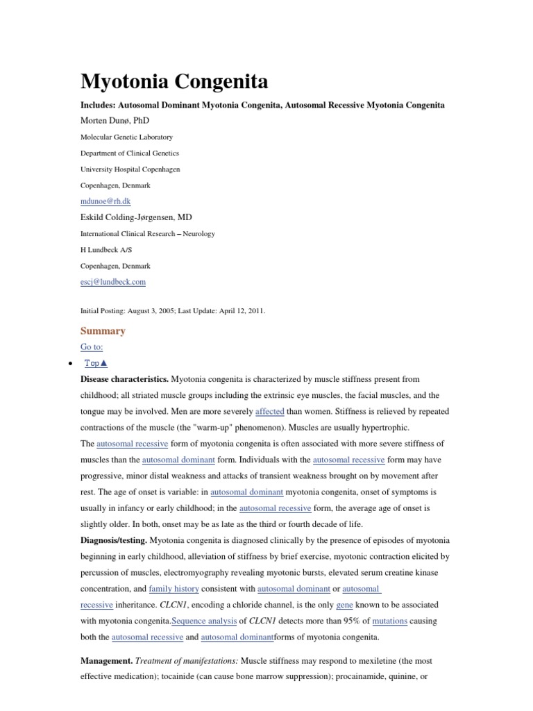 Myotonia Congenita 書 | PDF | Dominance (Genetics) | Muscular Dystrophy