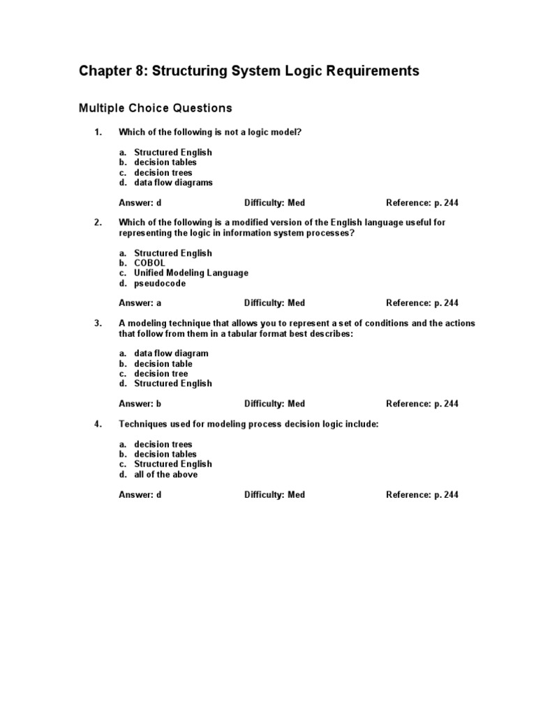 Chapter 8: Structuring System Logic Requirements: Multiple Choice ...