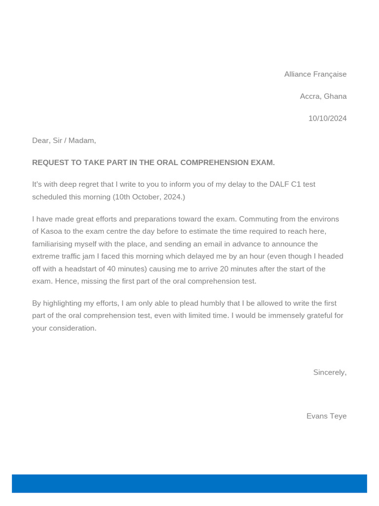 Letter To Request For Exam Retake | PDF