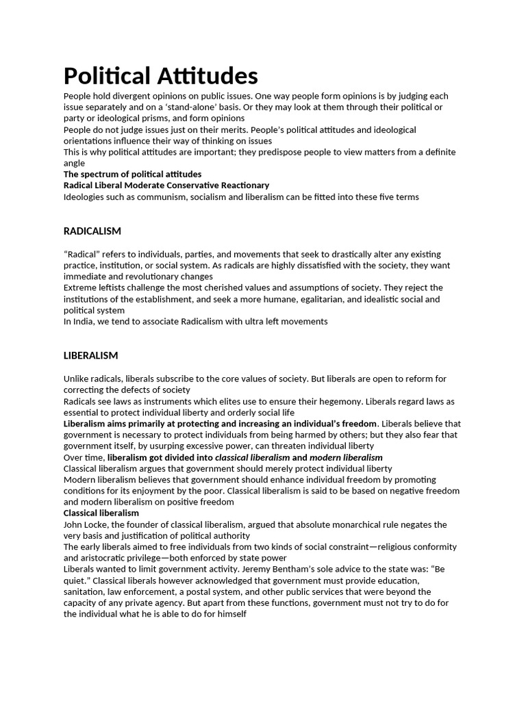 Understanding Political Attitudes and Ideologies | PDF | Liberalism ...