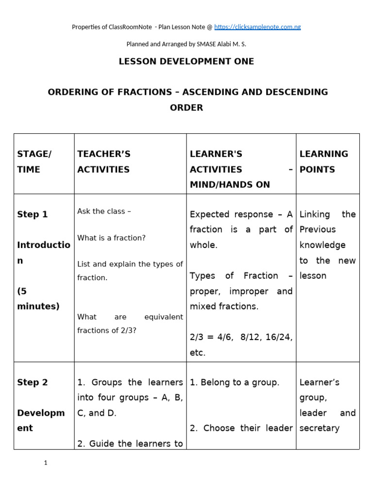 Ordering of Fractions Ascending and Descending Order Docx 1 | PDF ...