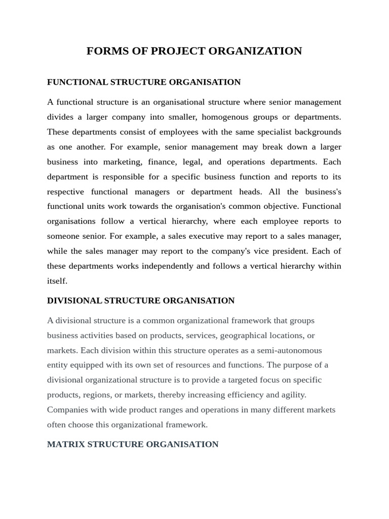 Types of Project Organization Structures | PDF | Organizational ...