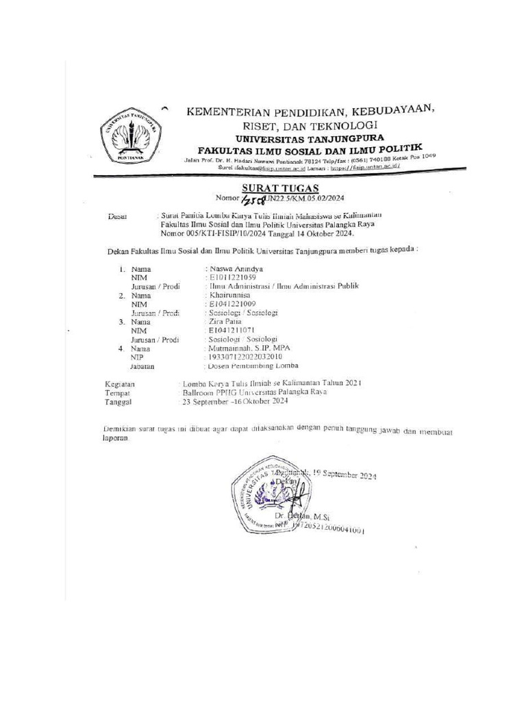 Surat Tugas Untan Xample | PDF