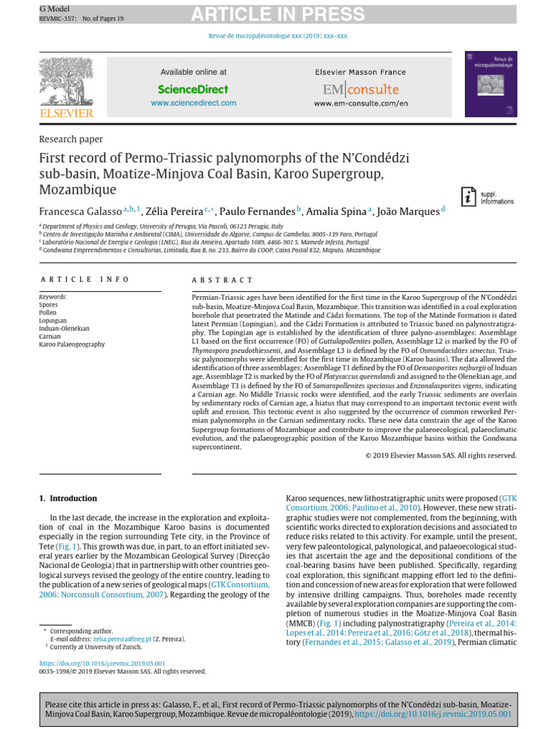 First Permo-Triassic Palynomorphs in Mozambique | PDF | Geological ...