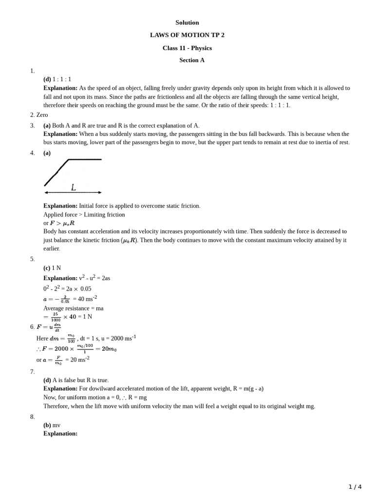 Laws of Motion TP 2 Sol (Newton - S First, Second An - 250813 - 134307 ...