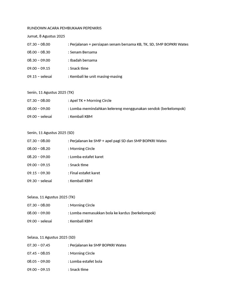 Rundown Acara Pembukaan Pepenkris 2025 | PDF