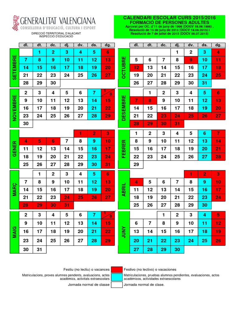 2015 - 2016 Fpa - Calendari Escolar | PDF