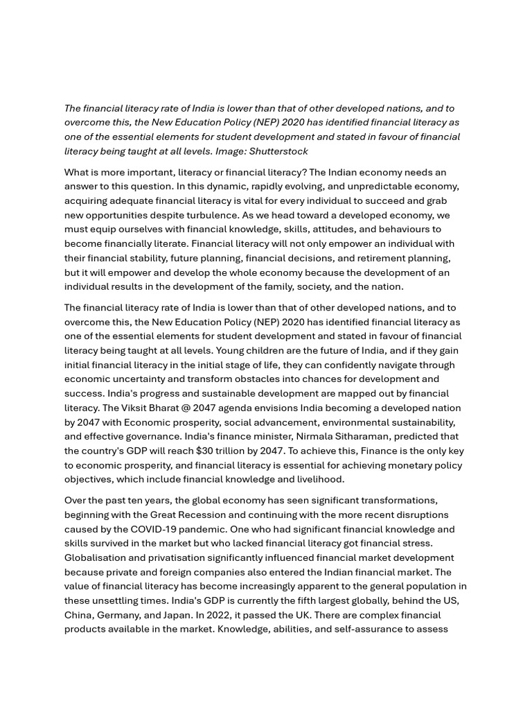 Importance of Financial Literacy in New Wave of Economy Growth | PDF ...