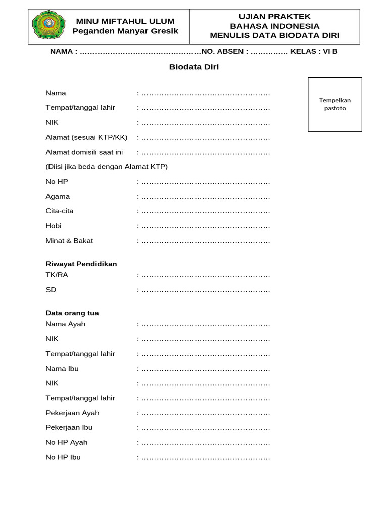 Format Biodata Diri | PDF