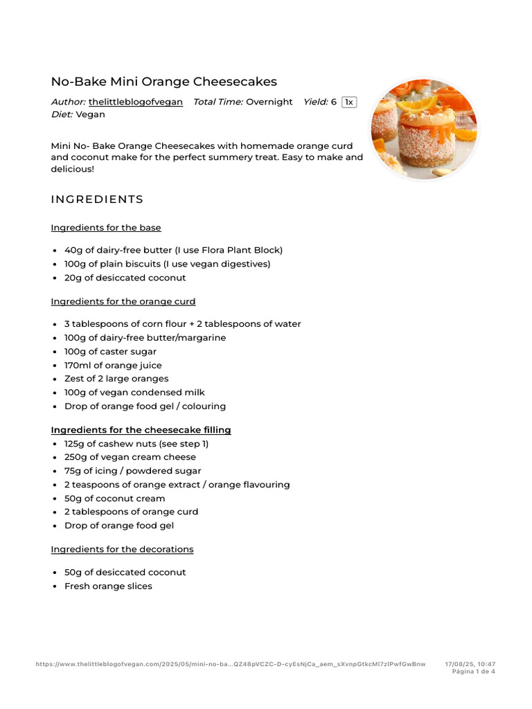 Mini No-Bake Orange Cheesecakes - The Little Blog of Vegan | PDF | Foods