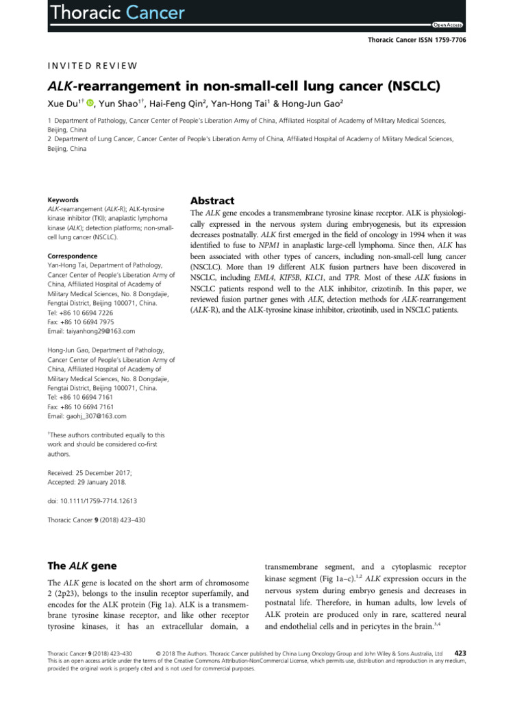 Du X, Et Al. Thorac Cancer. 2018 Apr 9 (4) - 423-430. | PDF | Cancer ...