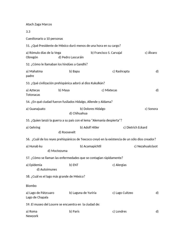 Atach Zaga Marco 3.3 Cuestionario | PDF
