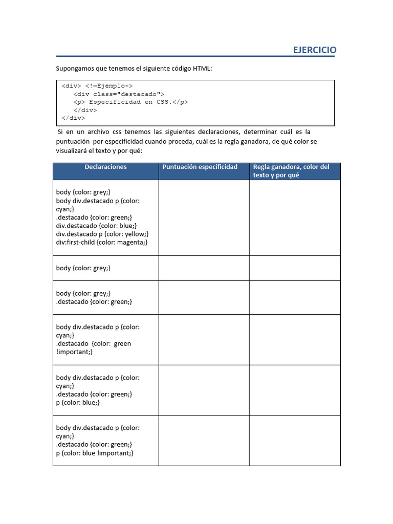 Ejercicios Css - Importante Ev - 1 | PDF