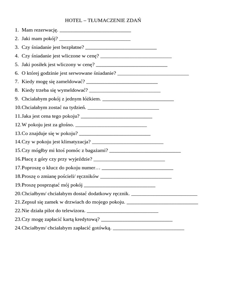 HOTEL- Translation Blank | PDF