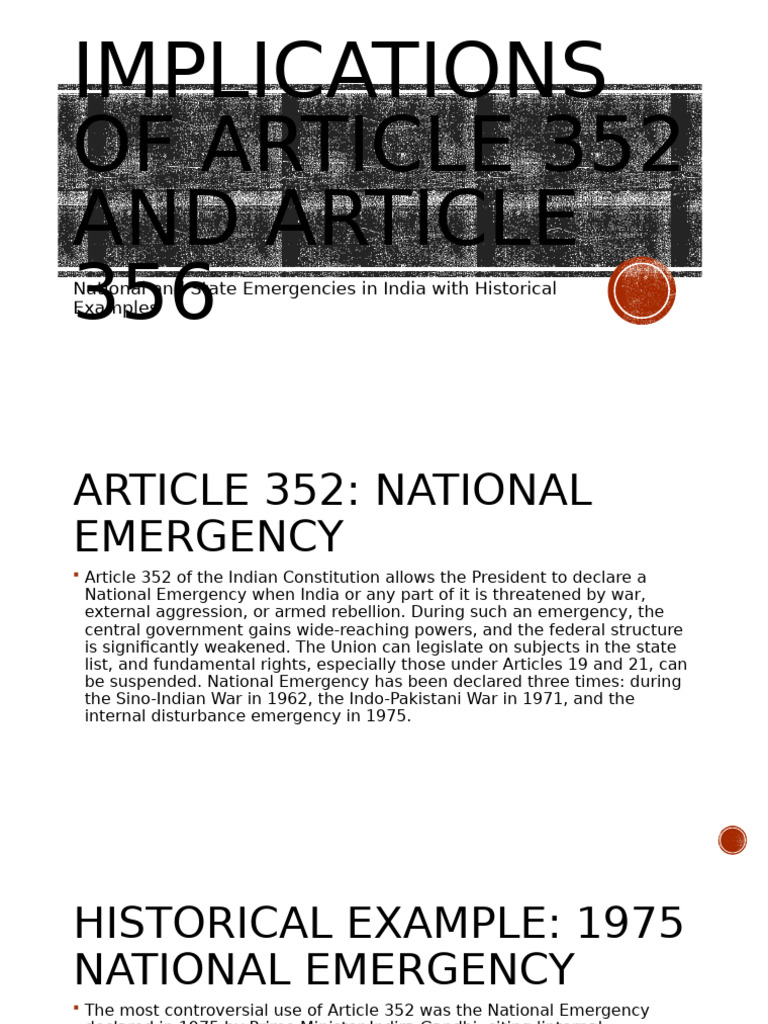 Implications of Article 352 and Article 356 | PDF | State Of Emergency ...