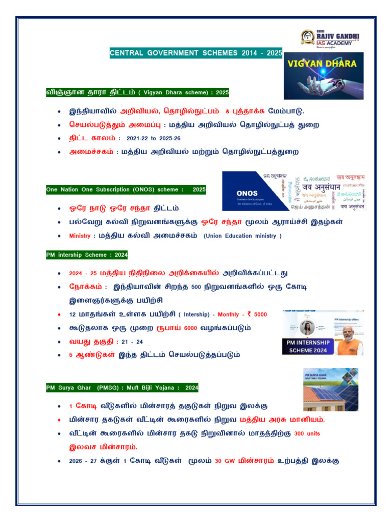 2014 - 2025 Central Govt Schemes | PDF
