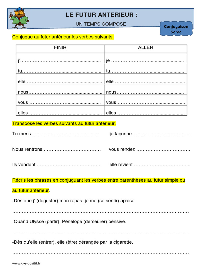 Futur Antérieur : Exercices de Conjugaison | PDF | Mécanique du langage | Morphologie