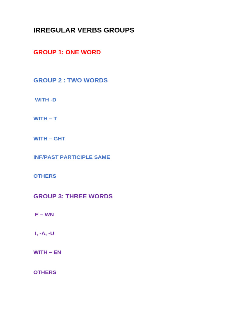 Irregular Verbs Classification Guide | PDF