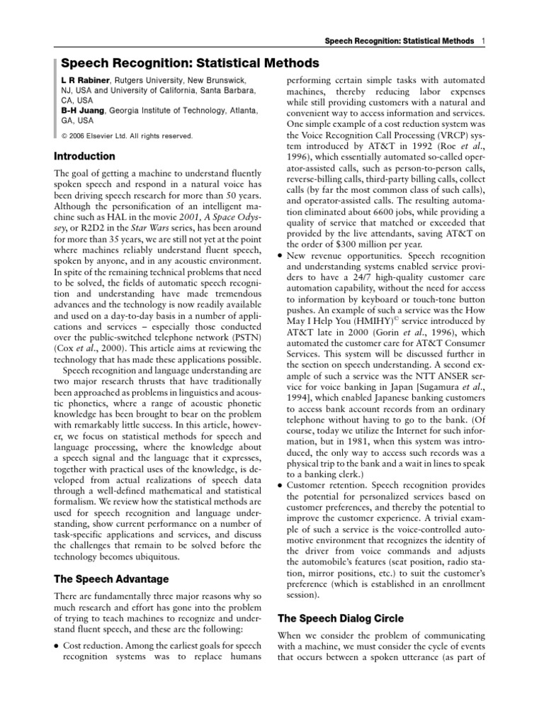 Speech Recognition Statistical Methods Pdf Speech Recognition