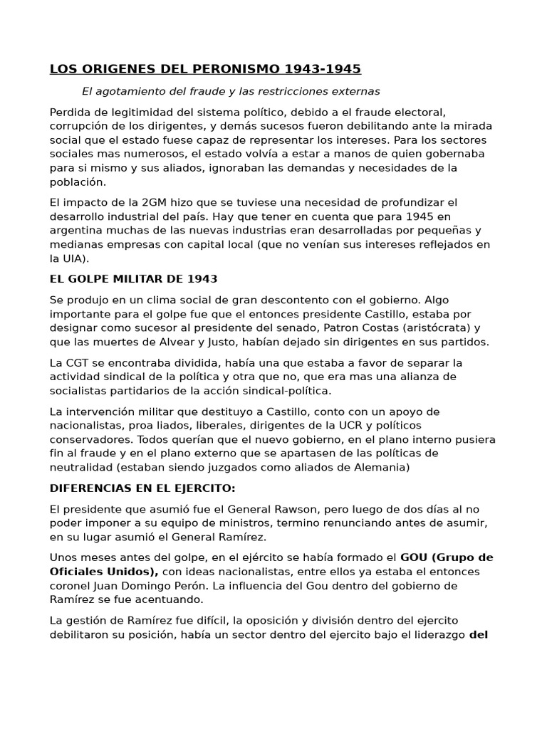Orígenes del Peronismo: 1943-1945 | PDF | Gobierno