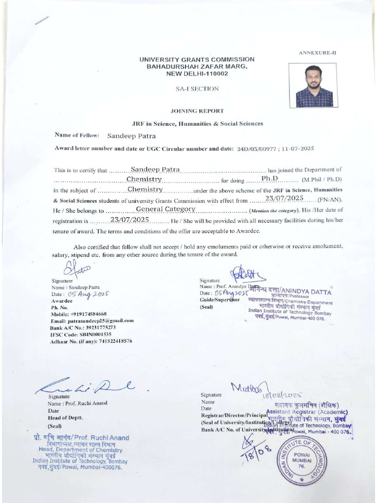 Joining Report Sandeep Patra | PDF